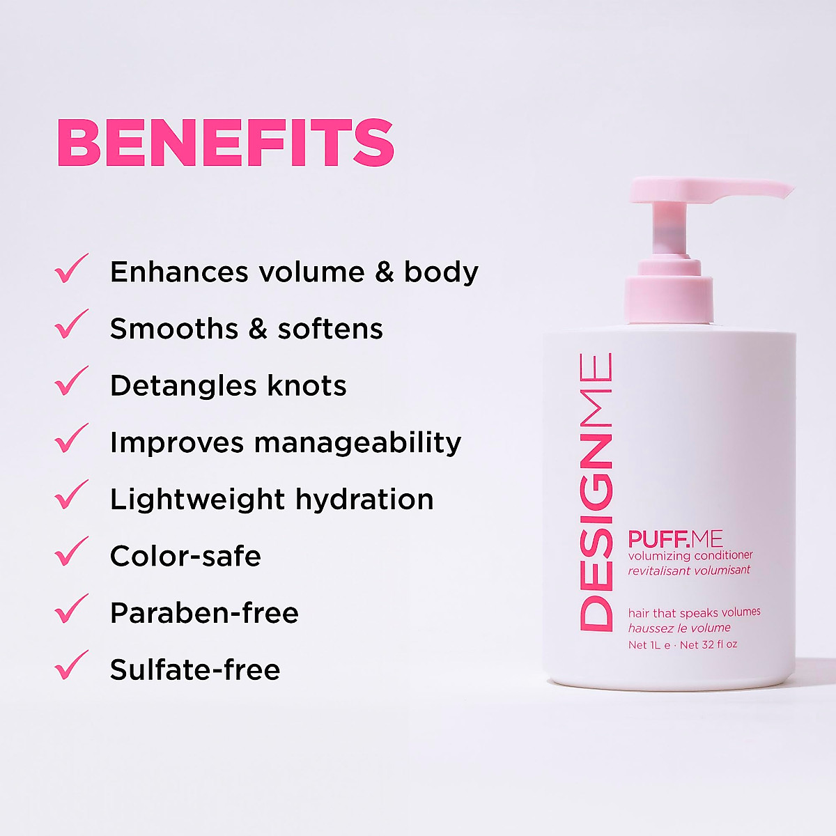 Design.Me PUFF.ME Hair Volume Shampoo and Conditioner Bundle | Paraben & Sulfate Free Shampoo & Color Conditioner Enriched with Sunflower Seed Oil | Color-Safe Hair Volumizer Set, (32 Fl Oz Each)