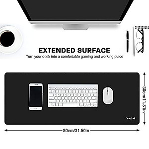 LeadsaiL Extended Gaming Mouse Pad (32X12X0.16In), Large Non-Slip Rubber Base Mousepad with Stitched Edges, Waterproof Keyboard Mouse Mat Desk Pad for Work, Game, Office, Home (Large Matt Black)