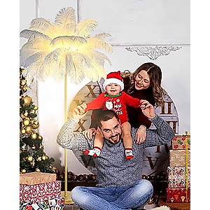 GOYQGLE Floor Lamp Gold,62.9in Ostrich Feather Floor Lamp with Foot Switch / 6-Light*G4,Golden Lamp Body with Plug in Wire,Bulb Included,Simple Modern Bedroom and Living Room