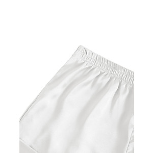 LYANER Women's Sleepwear Satin Silky Short Sleeve Top with Shorts Pajama Set White X-Large