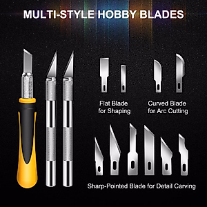 DIYSELF 16-Piece Craft Knife Set with 100 Pack Exacto Knife Blade Refills #2, SK5 Carbon Steel Exacto Blades Refill Craft Art Knife Replacement Blades for Hobby, Scrapbooking, Stencil