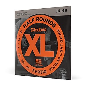 D'Addario Guitar Strings - XL Half Rounds Electric Guitar Strings - Semi-Flat Wound - Bright Tone, Smooth Feel, Reduced Finger Noise - EHR310 - Regular Light, 10-46