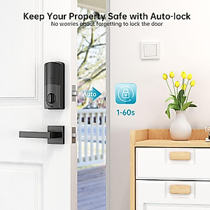 Front Door Lock Set, HEANTLE Keyless Entry Locks with Handle, Electronic Digital Keypad for Sets, Automatic Fingerprint Locksets Deadbolt Exterior, Auto Lock, Easy to Install
