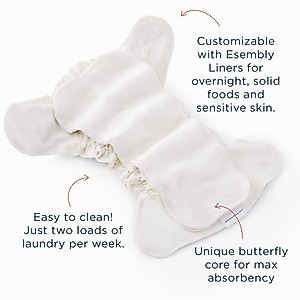 Esembly Cloth Diaper Inner (Size 2, 3 Pack) and Tossers (2 Pack) - Reusable and Absorbent Inner with Fragrance-Free and Chlorine-Free Disposable Liner