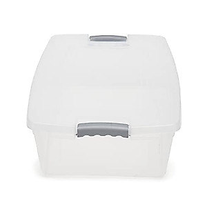 Home Basics Plastic Storage Box With Handle, Clear | Locking Tabs | Stackable Storage | Easily See Contents (30 Liter Rectangle)