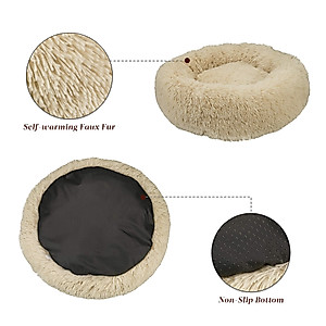 Qucey Calming Cat Beds for Indoor Cats, Anti Anxiety Round Fluffy Plush Faux Fur Cat Bed, Washable 23 inches Small Dog Bed & Cat Bed