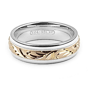 Alain Raphael two-tone sterling silver & 10K yellow gold 6 millimeters wide comfort fit wedding band