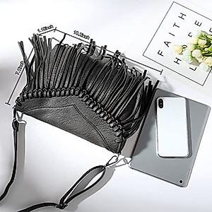Oweisong Fringe Purse for Women PU Leather Vintage Black Tassel Handbags Hobo Cross Body Bag Messenger Shoulder Satchel