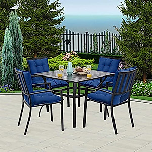 INRLKIT 2 Pieces Patio Cushions, Indoor/Outdoor Chair Seat Pads, Breathable Dining Chairs Seat Cushion for Dining Chairs, Filled Pearl Cotton with Straps, 19x19x4 Inch, Dark Blue