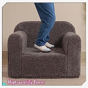 MOMCAYWEX Kids Snuggly-Soft Sherpa Chair, Cuddly Toddler Foam Chair for Boys and Girls, Grey