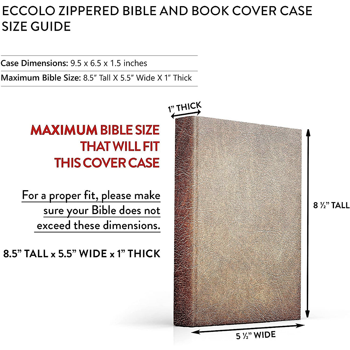 Eccolo Zippered Bible and Book Cover Case for Men and Women, Holds & Protects Standard 5.5 x 8.5" Bibles