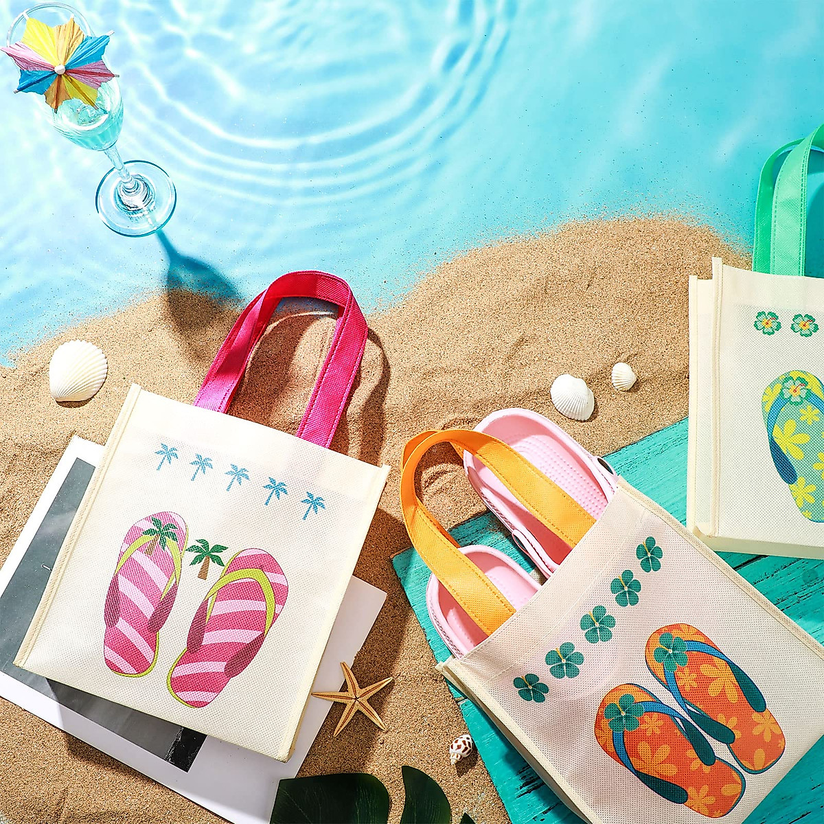 Kacctyen 24 Pcs Summer Gift Bags End of the Year Present for Kids Pool Party Favors Gift Bags Beach Bags for Kids Totes Bag Cute Reusable Travel Bags for Kids Summer Tropical End of the Year Party