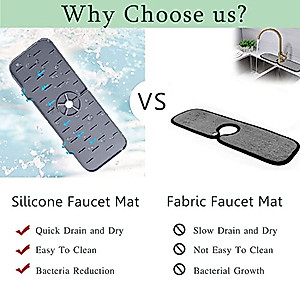 2 Pcs Kitchen Guard Silicone Faucet Handle Drip Catcher Mat for Kitchen Sink Guard, Silicone Sink Mat for Bathroom Faucet Splash Guard, Sink Sponge Tray Behind Faucet, Sink Rubber Drying Mat, Grey