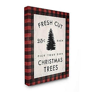 Stupell Industries Fresh Cut Christmas Trees Holiday Red Plaid Word Design Canvas, Multi-Color