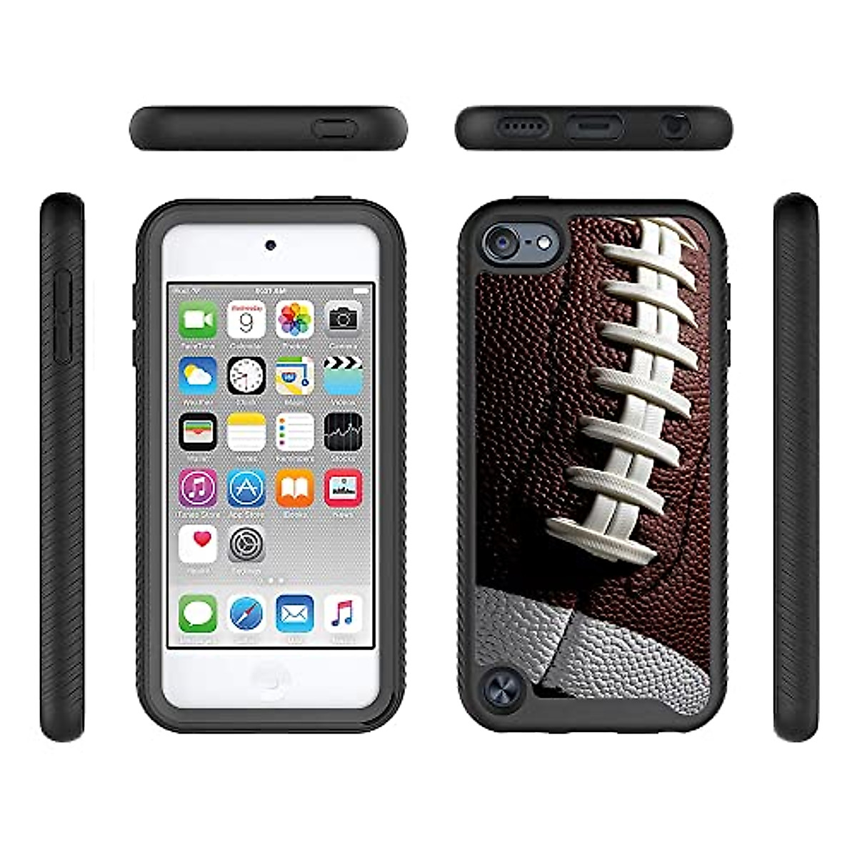 MYTURTLE iPod Touch 7th 6th 5th Generation Case Rugged Hybrid Shockproof Nonslip Cover, Realistic 3D Touch Textured Surface, Sports Fan Series, Football