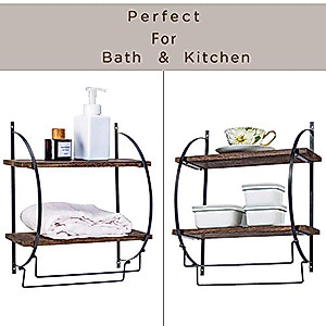Y&ME 2 Tier Floating Bathroom Shelves with Towel Rack, Bathroom Shelves Over Toilet,White Bathroom Shelf Wall Mounted,Bathroom Towel Storage with Towel Rods for Household Decor