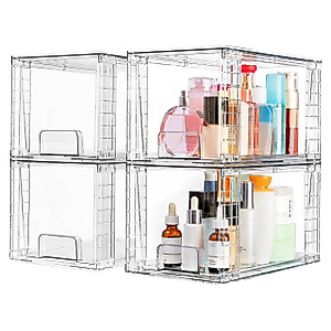 2 Pack Stackable Storage Drawers,Stackable Makeup Organizer, Acrylic Bathroom Organizer and Storage Drawers,Bathroom,Kitchen Undersink,Cabinet