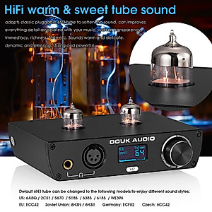 Douk Audio H2 Vacuum Tube Balanced Headphone Amplifier Amp with XLR, RCA, 6.35mm Ports and LED Display for Desktop Home Audio