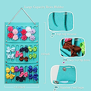 Double-Sided Headbands Holder for Baby Girls丨43” x 12” Hair Bows Clips Ties Barrettes Accessories Organizer with 24 Ribbons/ 33 Velvet Hooks Hangers, Wall Hanging for Girl Room, Baby Nursery Decors