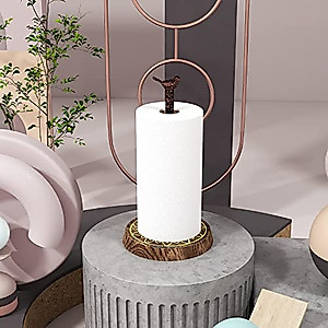 UXZCVIO Paper Towel Holder Cast Iron Bird Stand with Heavy Duty Wood Base, Paper Hanger Rack for Kitchen Countertop Fits Standard and Jumbo Size Paper Towels Standing Paper Towel Roll Dispenser