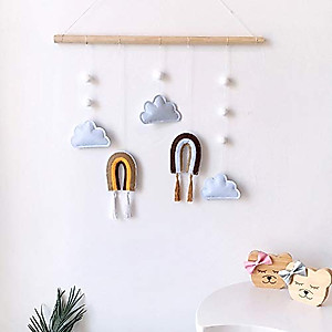 Jiecikou Wooden Wall Hanging Decor Cloud Rainbow Felt Wall Art Ornaments for Bedroom Nursery Room B