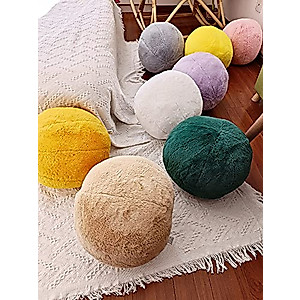 Imitation Rabbit Fur Ball Pillow. Stylish Round Throw Pillow. Super Soft Sofa Pillow. (Grey)