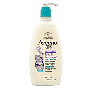 Aveeno Kids Sensitive Skin Face & Body Wash With Oat Extract, Gently Washes Away Dirt & Germs Without Drying, Tear-Free & Suitable for All Skin Tones, Hypoallergenic, 18 fl. Oz