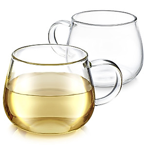 Teabloom Set of Two Premium Borosilicate Glass Tea Cups - 7 oz / 240 ml - Stain-free and Microwave Safe - Blossoms Collection