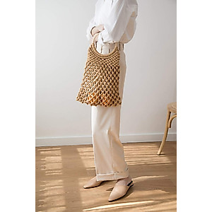 Nice Pies Summer Straw Beach Bag Handmade Cotton Rope Woven Handbags Fishing Net Storage Bag…