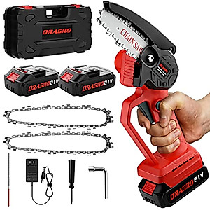 Mini Chainsaw Cordless - 4 inch Handheld Mini Electric Chainsaw, Portable Battery Powered Chain Saws for Tree trimming Branch Wood Cutting（2 Batteries and 2 Chains）