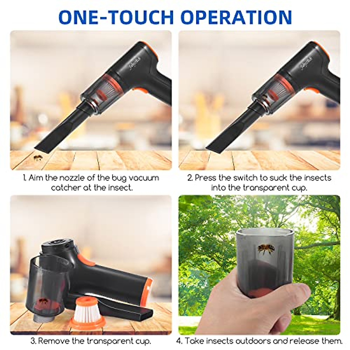 Bug Vacuum Catcher Insect and Spider Catcher Trap, Bug Vacuum for Adults and Kids, Bug Sucker Vacuum with USB Charging & Rechargeable Battery for Moth Cockroach Spider Ant Bedbug and Small Insects