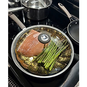 Steamer for Cooking Healthy Meals - Large Size 10 inch Foldable Vegetable Steamer. Steamer Basket. Stylish Golden Stainless Steel food steamer, great for steaming veggies, seafood, & more