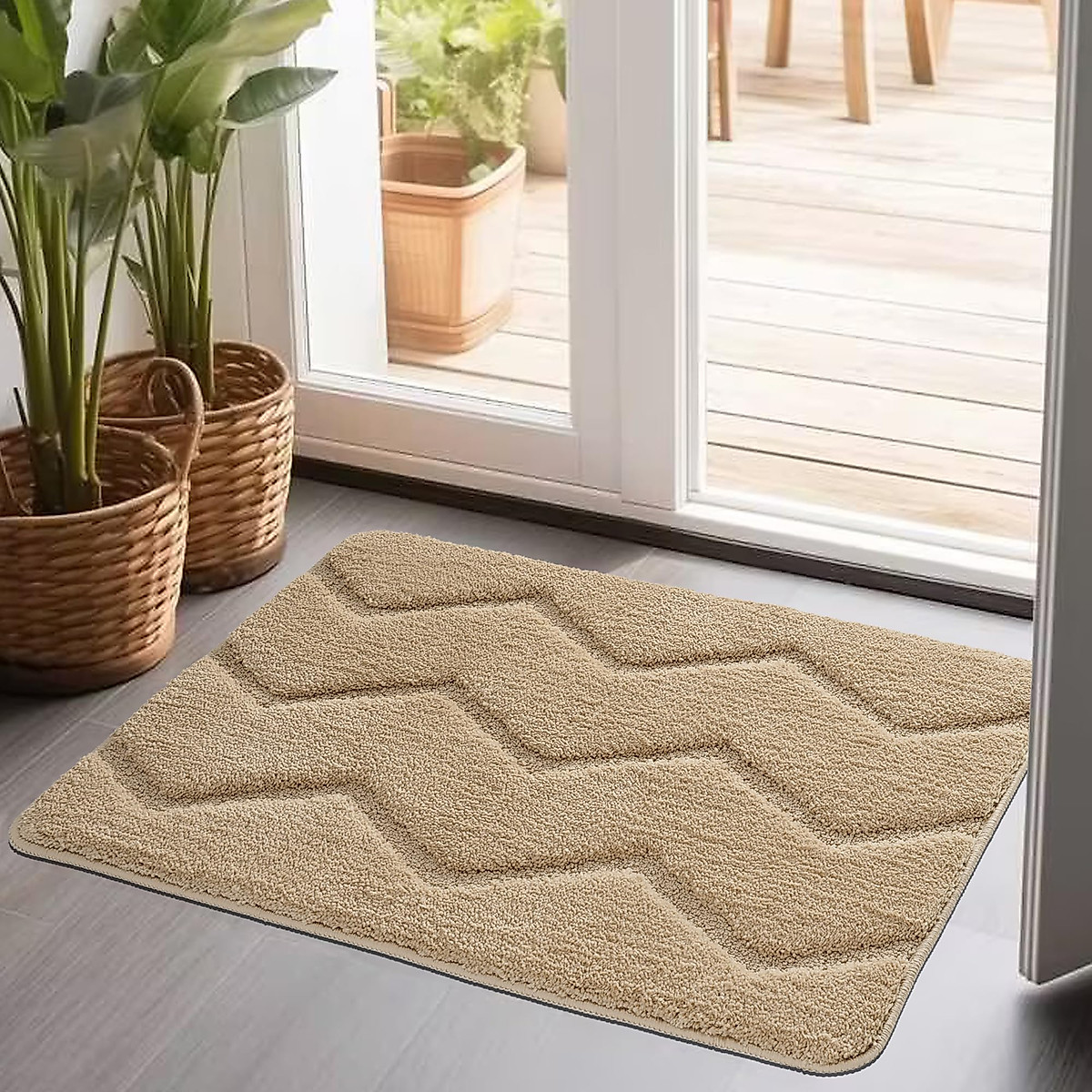CHICHIC Dirt Trapping Indoors Door Mat 24" x 36", Entry Rugs, Non-Slip Entrance Rugs, Machines Washable Floor Mats, Dog Door Mat, Super Absorbent Mat for Front & Back Door, Shoes Scraper, Khaki