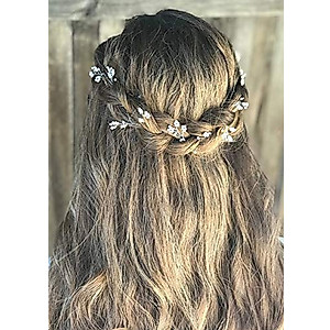 Chargances Bridal Pearl Bohemia Hairpiece for Weddings, Proms, Festivals (silver, 16 inches, 1 Count)