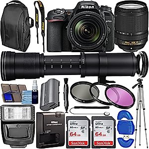 D7500 DSLR Camera with 18-140mm Lens (1582) + 420-800mm Super Zoom Lens, 128GB Memory + 3 Piece Filter Kit, Photo Backpack + More