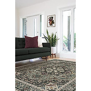 RUGGABLE Hendesi Heriz Washable Rug - Perfect Vintage Area Rug for Living Room Bedroom Kitchen - Pet & Child Friendly - Stain & Water Resistant - Sage 8'x10' (Standard Pad)