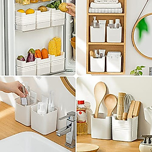 Poeland Desktop Storage Organizer Small, Plastic Storage Container for Desk, Cabinet, Drawer, Fridge, Office, Bathroom and Kitchen (3 Pack)