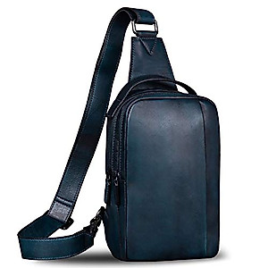 IVTG Genuine Leather Sling Bag for Men Crossbody Casual Hiking Daypack Vintage Handmade Chest Shoulder Backpack