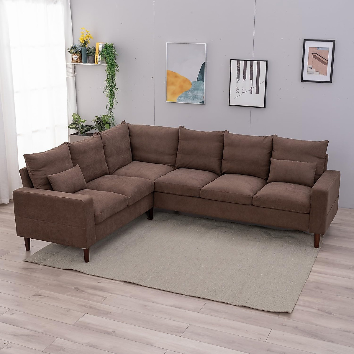 Panana Sectional Sofa 5 Seater Convertible Sectional Sofa Couch L Shaped Couch Sofa (Browm)