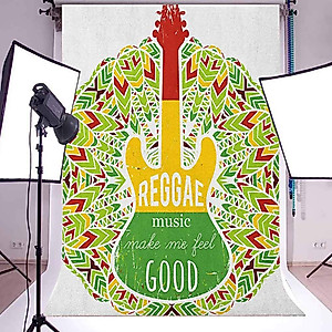 5x7 FT Rasta Vinyl Photography Backdrop,Reggae Music Makes Me Feel Good Quote Jamaican Island Culture Iconic Guitar Background for Baby Birthday Party Wedding Graduation Home Decoration
