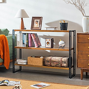 BCLOUDNEST Bookshelf, 3 Tier Long Bookcase, Industrial Book Shelf for Living Room, Home Office, Kitchen, Rustic Brown