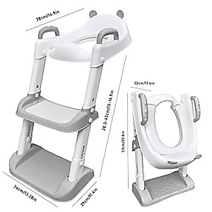 Potty Training Toilet Seat with Step Stool Ladder for Kids and Toddler Boys Girls - Soft Padded Seat with Foldable Anti-Slip Wide Step and Safety Handles - Gray