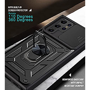 CCSmall Case for Samsung Galaxy S22 Ultra (Not S22) with Slide Camera Cover,Military Grade Heavy Duty Protection Phone Case Cover with Magnetic Ring Kickstand for Samsung Galaxy S22 Ultra SJ Red