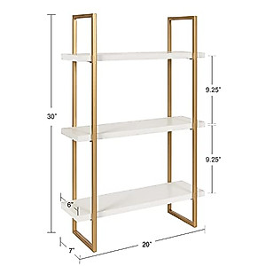 Kate and Laurel Leigh Modern 3 Tier Wall Shelf, 20 x 30, White and Gold, Decorative Contemporary Glam Multi-Tiered Shelf Wall Organizer for Storage and Display