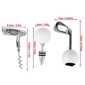 Wine Opener Set, Golf Bottle Opener, Manual Wine Bottle Opener, Zinc Alloy Handle Corkscrew Kit, for Wedding Birthday Day Wine Gift Set, for Golf Lovers and Beer Lovers (3 Pcs)