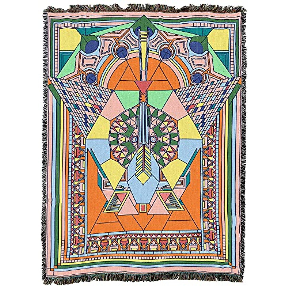 Pure Country Weavers Frank Lloyd Wright Imperial Peacock Kaleidoscope Blanket - Mission Prairie School Style - Gift Tapestry Throw Woven from Cotton - Made in The USA (72x54)