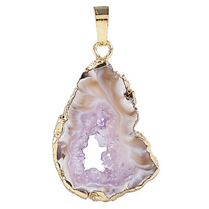 SUNYIK Irregualr Natural Agate Quartz Geode Druzy Pendant Necklace Healing Crystal,Gold Plated, 0.8"-1.6"