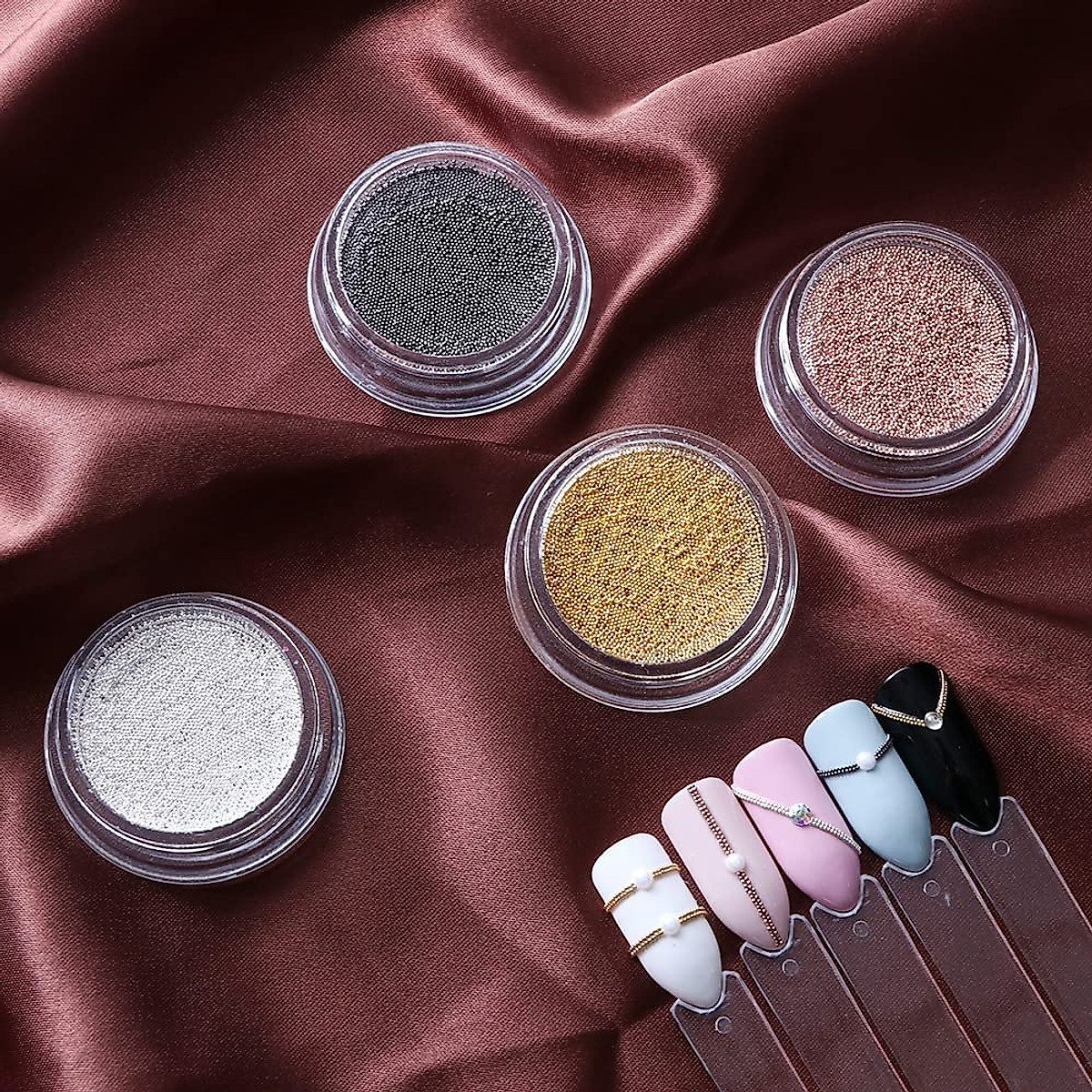 3D Micro Nail Caviar Beads Mixed Color Nail Art Supplies Set 4 Boxes 0.4mm Small Nail Studs Charms for Nails Beauty Nail Art Accessories