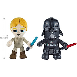 Mattel Star Wars Plush 6-inch Figure 2-Pack, Luke Skywalker vs Darth Vader, Lightsaber Duel Set of 2 Soft Dolls with Light-up Weapons