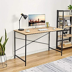 Coavas 47 inch Office Computer Desk Large Study Desk Simple Writing Table Workstation for Home, Oak Tabletop with Black Frame